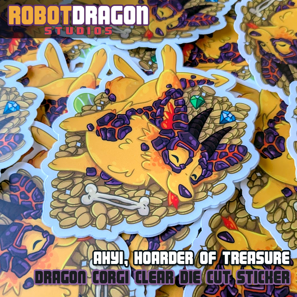 Ahyi the Dragon Corgi, Hoarder of Treasure Sticker – Robot Dragon Studios