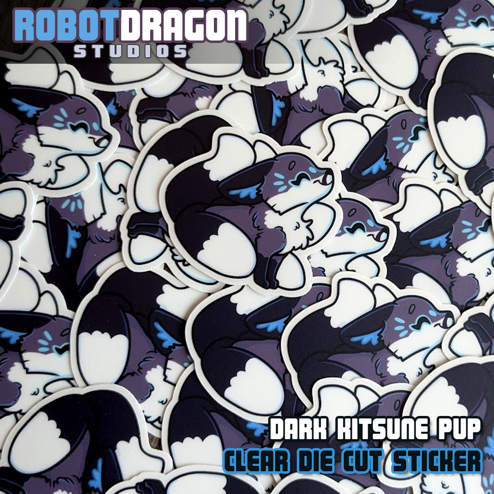 Dark Kitsune Pup Sticker – Robot Dragon Studios